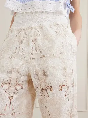 Loretta Caponi Speranza Corded Lace Cotton-blend Straight-leg Pants