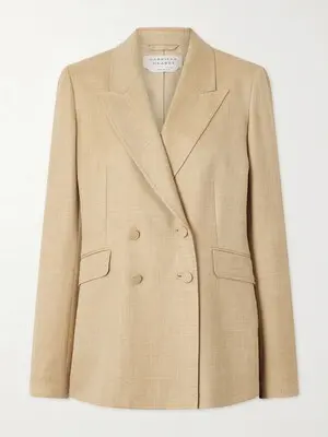 Gabriela Hearst Angela Double-breasted Wool, Silk, And Linen-blend Blazer - Neutrals