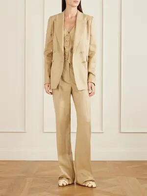 Gabriela Hearst Angela Double-breasted Wool, Silk, And Linen-blend Blazer - Neutrals