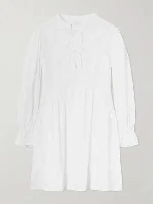 Loretta Caponi Recanati Ruffled Lace-trimmed Mini Dress - Neutrals