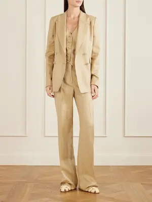Gabriela Hearst Vesta Wool, Silk And Linen-blend Flared Pants - Neutrals