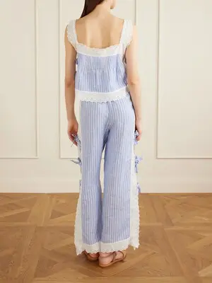 Loretta Caponi Fiocchini Pleated Striped Linen Top