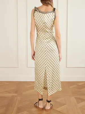 DÔEN Amorette Paisley-print Silk-blend Twill Midi Dress - Yellow