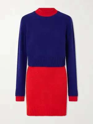 JIL SANDER Two-tone Layered Wool-blend Mini Dress