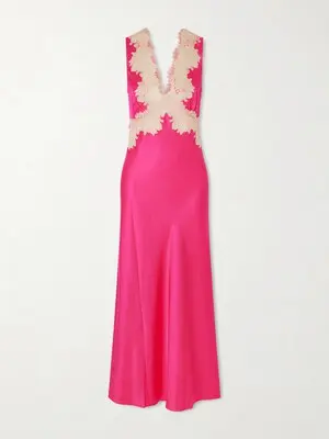 Rixo Lysandra Lace-trimmed Satin Midi Dress - Pink