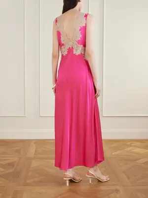 Rixo Lysandra Lace-trimmed Satin Midi Dress - Pink