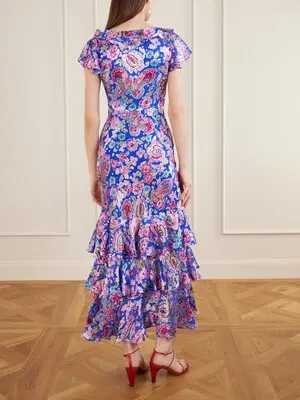 Rixo Amelle Tiered Floral-print Devoré Maxi Dress - Blue