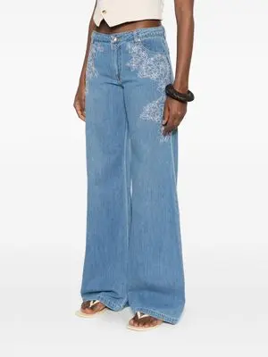 ERMANNO FIRENZE Embroidered Wide Leg Denim Jeans - Clear Blue