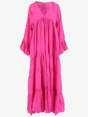 Pero Long Silk Dress - Fuchsia