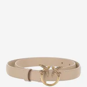 Pinko Love Berry Leather Belt - Beige