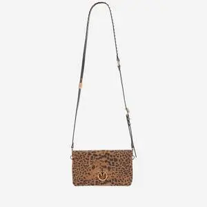 Pinko Suede Shoulder Bag With Animal Print And Love Birds Logo