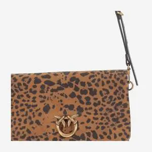 Pinko Suede Shoulder Bag With Animal Print And Love Birds Logo
