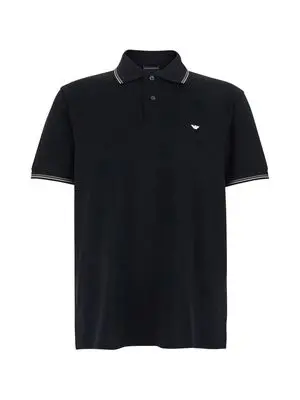 Emporio Armani Logo Cotton Polo Shirt - Black