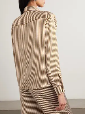 FRAME Ritz Paris Embroidered Striped Silk-satin Shirt