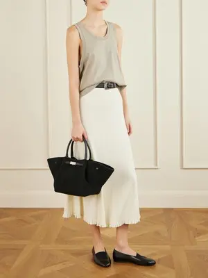 DEMELLIER Midi New York Leather-trimmed Suede Tote