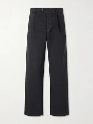 Auralee Wide-leg Pleated Garment-dyed Cotton-twill Chinos