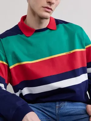 Versace Logo-embroidered Striped Cotton-jersey Sweatshirt