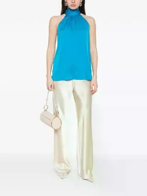 NOUVELLE SILK95FIVE Gathered Halter Top - Blue