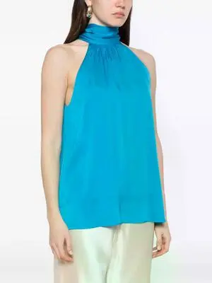 NOUVELLE SILK95FIVE Gathered Halter Top - Blue