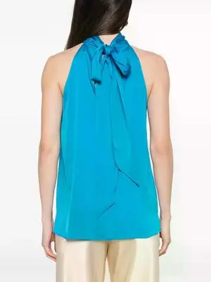 NOUVELLE SILK95FIVE Gathered Halter Top - Blue