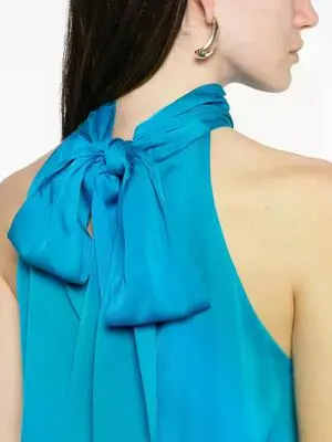 NOUVELLE SILK95FIVE Gathered Halter Top - Blue