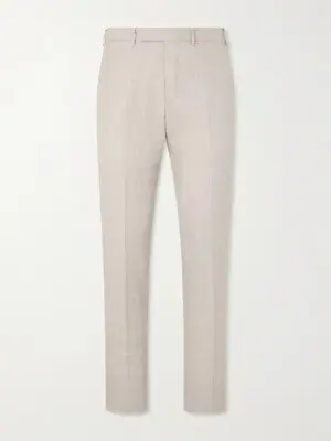 Zegna Slim-fit Tapered Pleated Wool, Linen And Silk-blend Suit Trousers