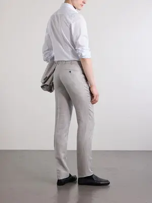 Zegna Slim-fit Tapered Pleated Wool, Linen And Silk-blend Suit Trousers