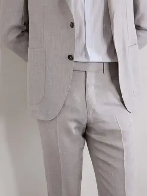 Zegna Slim-fit Tapered Pleated Wool, Linen And Silk-blend Suit Trousers