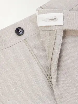 Zegna Slim-fit Tapered Pleated Wool, Linen And Silk-blend Suit Trousers