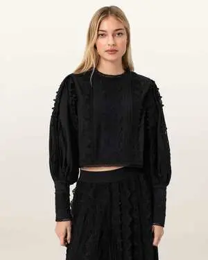 ALLSAINTS Hart Lace Embroidered Top - Black