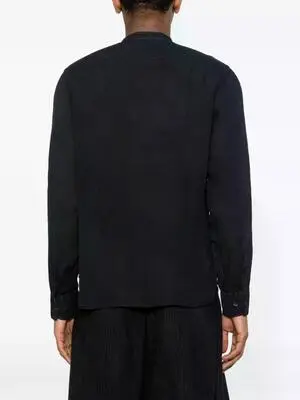 120% Lino Collarless Long-sleeve Shirt - Blue