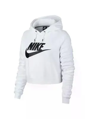 Nike Logo Print Cropped Hoodie - White