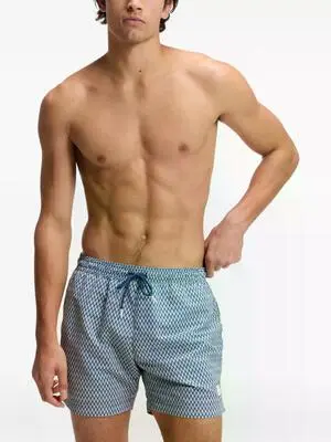 BOSS Diamond-pattern Drawstring Swim Shorts - Blue