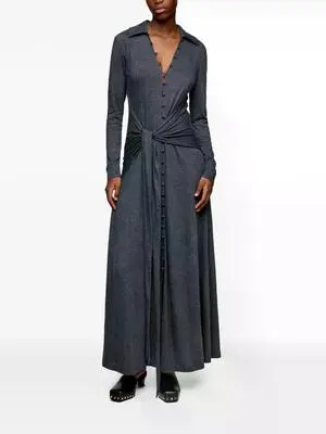 GANNI Buttoned Tie-waist Maxi Dress - Grey