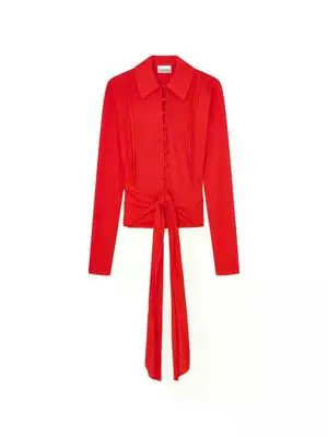 GANNI Marl Mesh Tie Blouse - Red