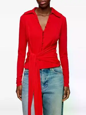 GANNI Marl Mesh Tie Blouse - Red