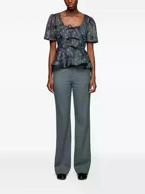 GANNI Floral Print Peplum Blouse - Grey