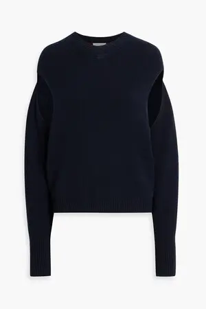 FERRAGAMO Cutout Cashmere-blend Sweater - Navy