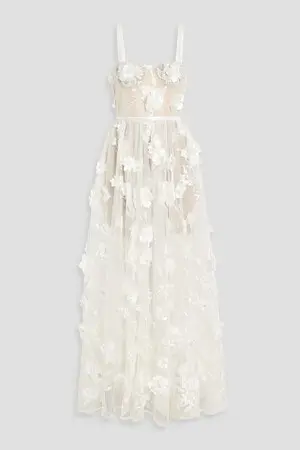 BRONX AND BRONCO Anastasia Embroidered Tulle Maxi Dress - White