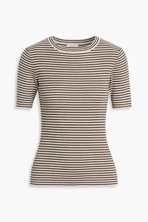 Brunello Cucinelli Metallic Striped Ribbed Top