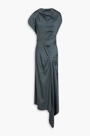 Victoria Beckham Asymmetric Satin-Crepe Maxi Dress - Anthracite