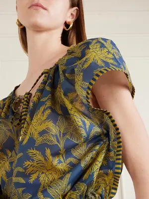 ERES Crocodile Embellished Printed Cotton-voile Blouse - Blue