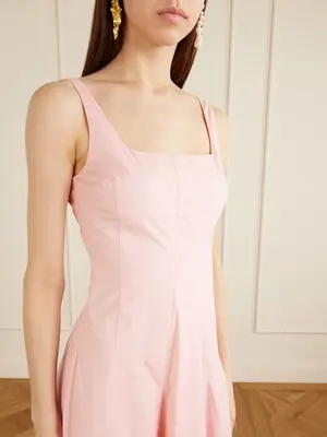 Staud Willow Pleated Cotton-blend Midi Dress
