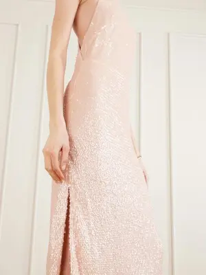 Staud Sequined Tulle Halterneck Midi Dress - Brown