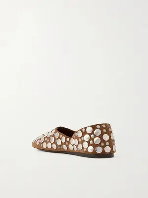 Khaite Jane Studded Suede Flats - Brown