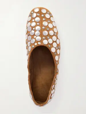 Khaite Jane Studded Suede Flats - Brown