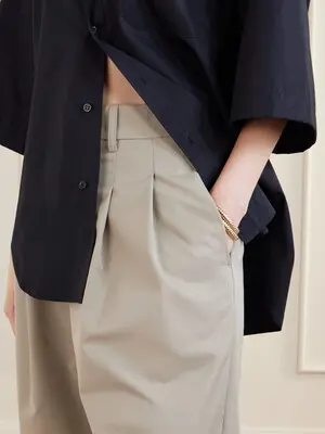 Wardrobe.NYC Pleated Wide-leg Cotton-blend Trousers - Brown
