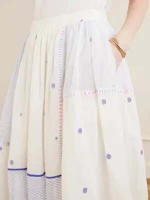 EKA Gathered Striped Cotton-jamdani Midi Skirt