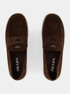 Prada Suede Penny Loafers - Brown