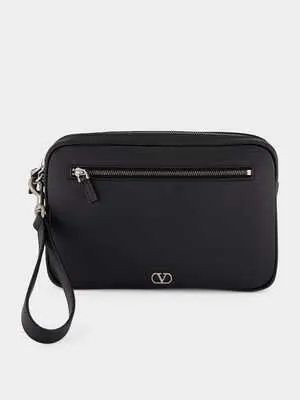 Valentino Garavani Calf Leather Wrist Pouch - Black